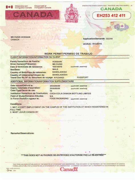 Md Farid Hossain Work Permit Pdf
