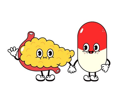 Premium Vector Cute Funny Happy Pancreas And Pill Character