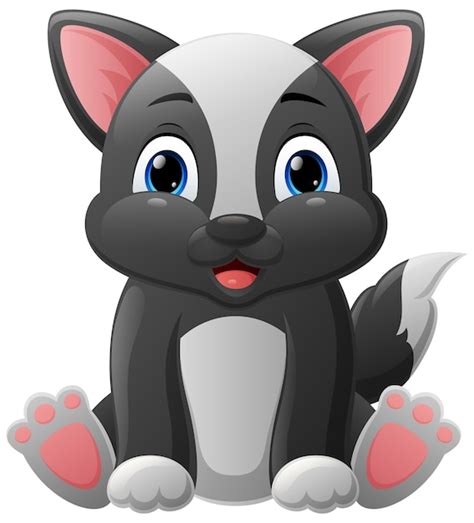 Dessin Animé Mignon Chat Noir Et Blanc Assis Vecteur Premium