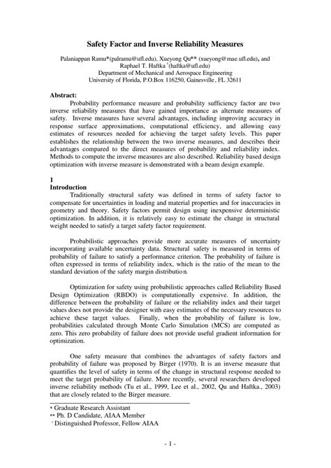 Pdf Safety Factor And Inverse Reliability Measures
