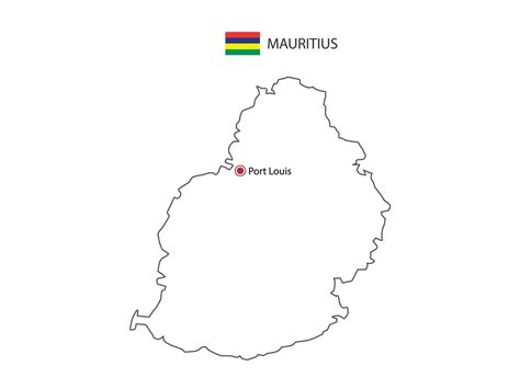 Hand Draw Thin Black Line Vector Of Mauritius Map With Capital City