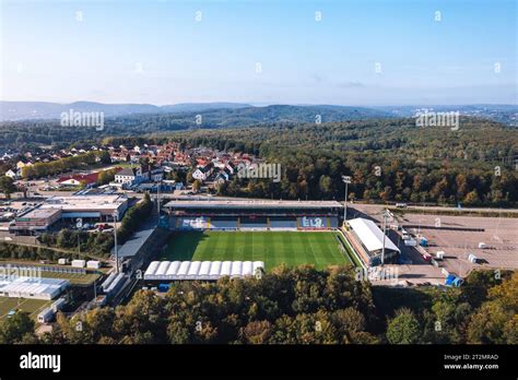 Spiesen-Elversberg, Neunkirchen, Saarland, Germany. Aerial autumn view of Waldstadion an der ...