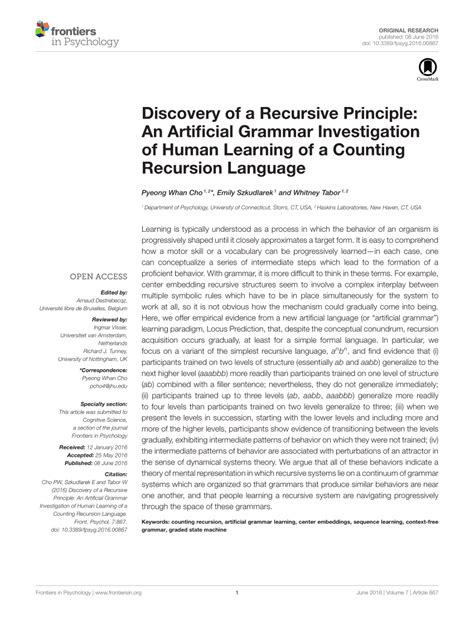 Pdf Discovery Of A Recursive Principle An Artificial Grammar