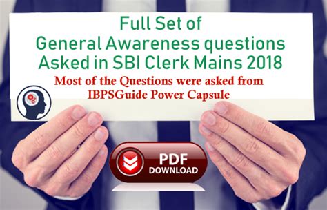 Sbi Clerk Mains 2018 General Awareness Questions Download Free Pdf