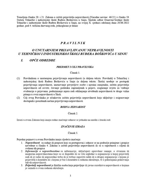 Pravilnik O Unutarnjem Prijavljivanju Nepravilnosti Pdf