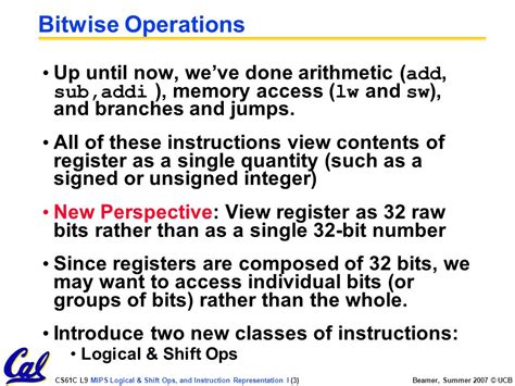 cs61c l9 mips logical and shift ops and instruction representation i 1
