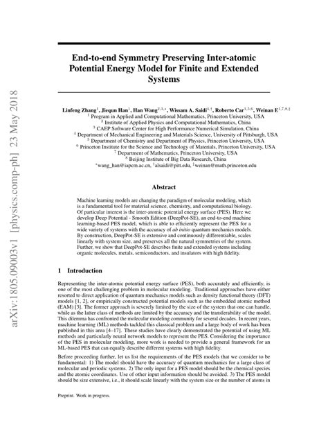 Pdf End To End Symmetry Preserving Inter Atomic Potential Energy