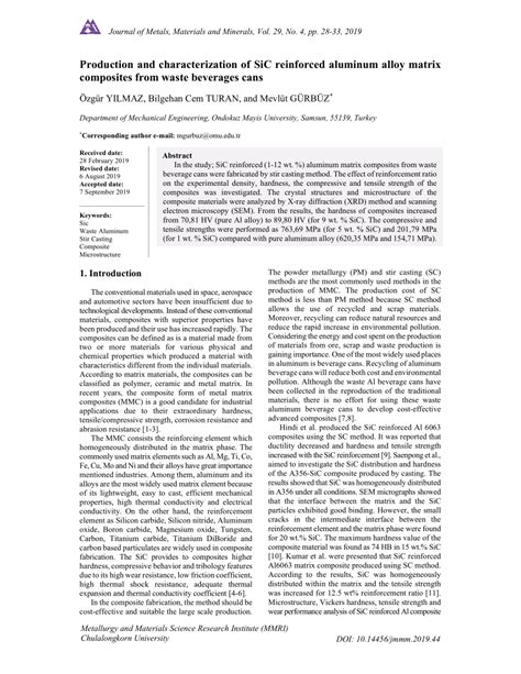 Pdf Production And Characterization Of Sic Reinforced Aluminum Alloy Matrix Composites From