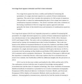 Two Stage Least Squares Estimator And The K Class Estimator
