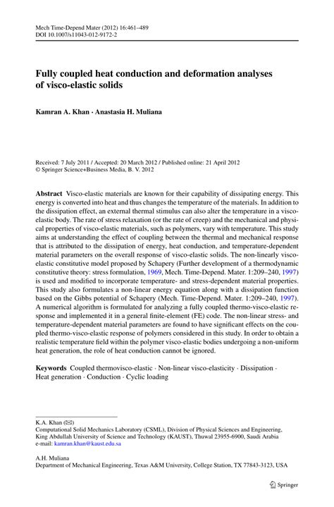 Pdf Fully Coupled Heat Conduction And Deformation Analyses Of Visco