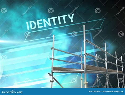 identity text with 3d scaffolding and technology interface stock