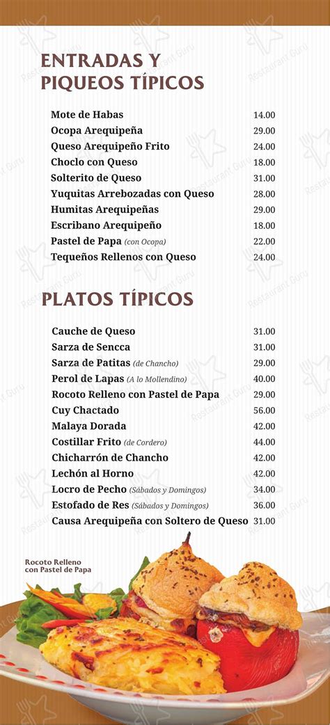 Carta De El Montonero Restaurant Turístico Arequipa Calle Alameda