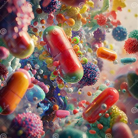 Microorganism Dressed In Various Colorful 3d Shapes Surrounded By