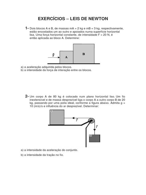 Exercícios Leis De Newton Download Grátis Pdf Massa Leis Do