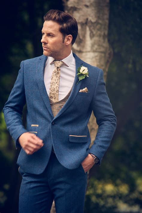 Marc Darcy Dion Tweed Herringbone Blue Suit New Style By Master Debonair Perfect For A