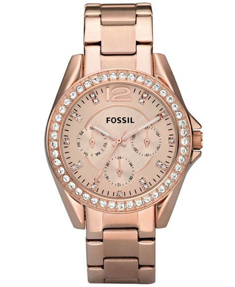 Fossil Womens Riley Rose Gold Plated Stainless Steel Bracelet Watch