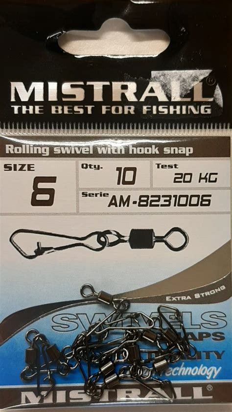 Suktukai Su Karabinu Mistrall Rolling Swivel With Hook Snap Arlivas
