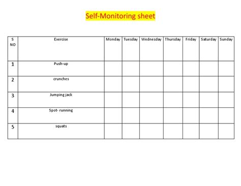 Self Monitoring Sheet Pdf