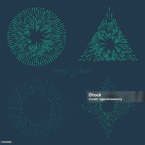 빈티지 손으로 그린 강한의 설정 복고풍 썬 버스트 도형의 컬렉션입니다 빈티지 기호 레이블 배지입니다 썬 레이 프레임 별 가리비에 대한 스톡 벡터 아트 및 기타 이미지