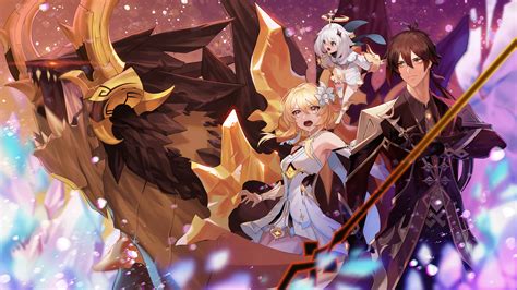 Genshin Impact Lumine Paimon Zhongli 4k Hd Genshin Impact Wallpapers Hd Wallpapers Id 72196