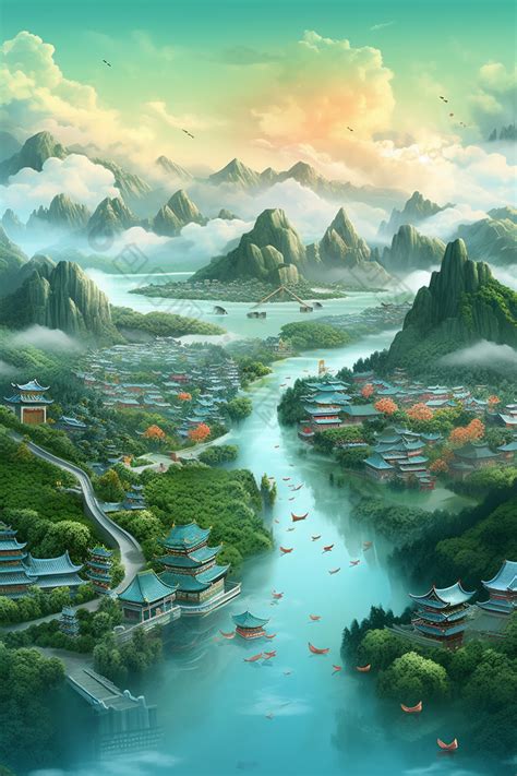云山雾绕群山云雾插画行业图国高清图片下载 包图网