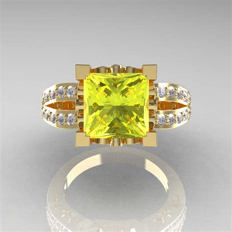 French Vintage 14k Yellow Gold 38 Carat Princess Yellow Topaz Diamond