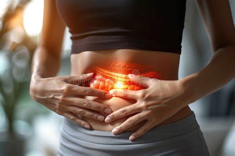 Woman With Highlighted Stomach Ache Generative Ai Stock Illustration