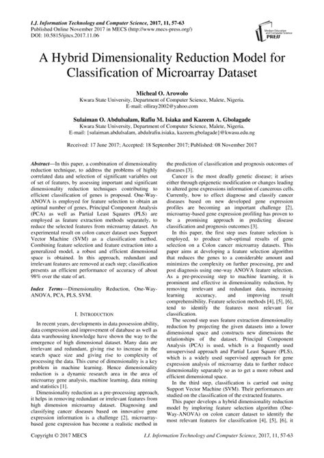 A Hybrid Dimensionality Reduction Model For Classification Of