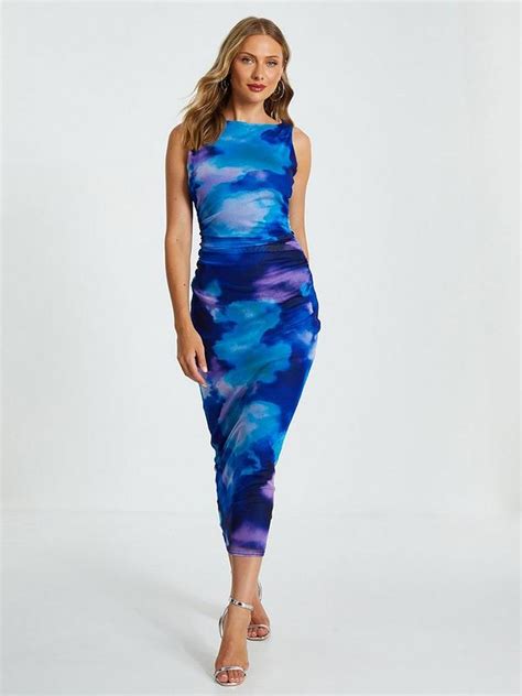 Quiz Blue Mesh Tie Dye Print Midaxi Dress Very