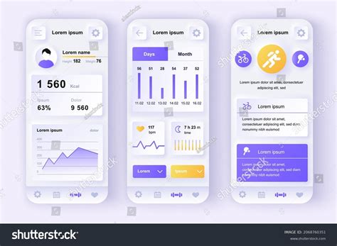 Fitness Workout Concept Neumorphic Templates Set Stock Vector Royalty