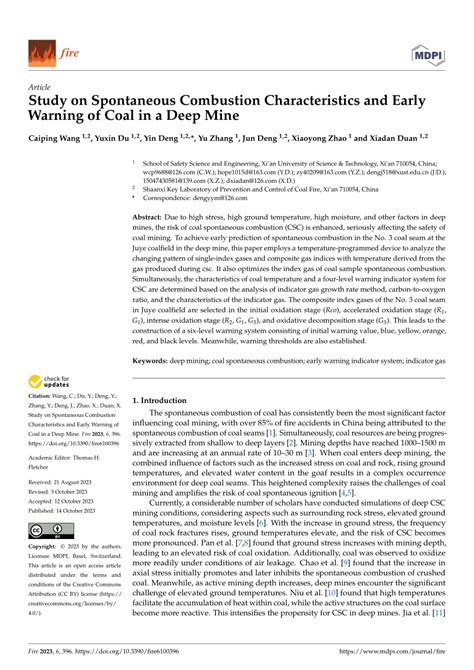 PDF Study On Spontaneous Combustion Characteristics And Early Warning Of Coal In A Deep Mine