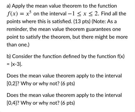 Solved A Apply The Mean Value Theorem To The Function Chegg