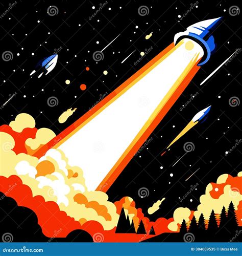 Rocket Launch Into Space Vector Illustration Cartoon Style Space Exploration Stock