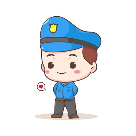 다시 만화 캐릭터 사람들 직업 컨셉 디자인에 손으로 서 귀여운 경찰관 프리미엄 벡터