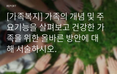 가족복지 가족의 개념 및 주요기능을 살펴보고 건강한 가족을 위한 올바른 방안에 대해 서술하시오 레포트