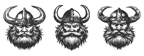 Premium Vector Viking Warrior Head With Horned Helmet Long Beard Hand