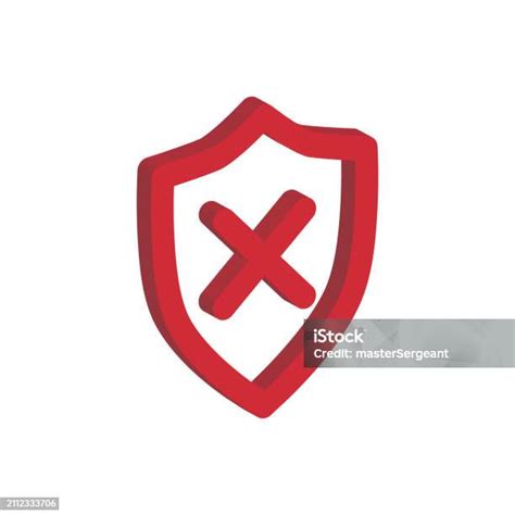 3d Red Cross 방패 아이콘입니다 오류 메시지 보안 경고 오답 비밀번호 또는 테스트 결과 3차원 형태에 대한 스톡 벡터