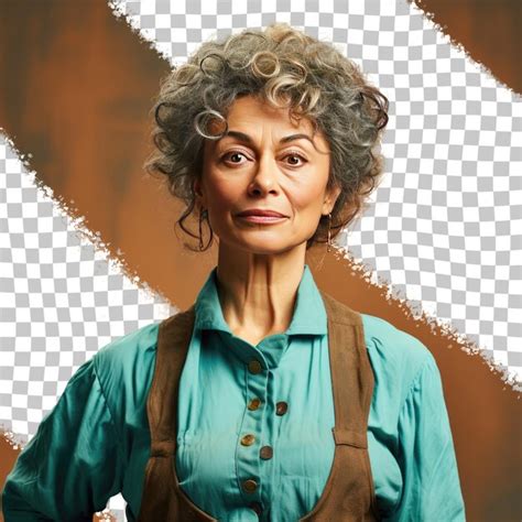 Premium Psd Mongolic Seniors Anxious Carpentry Pose Curly Haired