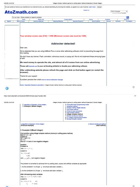 Integer Simplex Method Gomorys Cutting Plane Method Example 2 Mixed