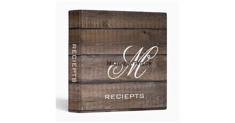 Rustic Monogram Script Receipts Office School 3 Ring Binder Zazzle