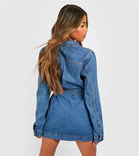 Buy Boohoo Belted Western Denim Micro Mini Shirt Dress In Blue