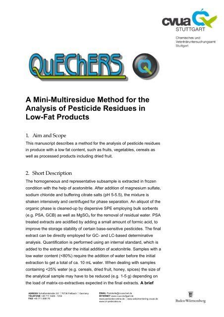 A Mini Multiresidue Method For The Analysis Of Quechers Cvua