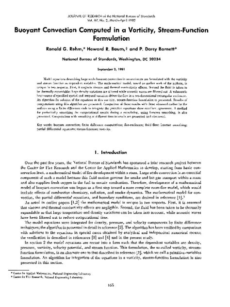 Buoyant Convection Computed In A Vorticity Stream Function Formulation