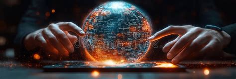 Hands Interact With Digital Globe Displaying Multiple Languages Code Vr Tech For Global