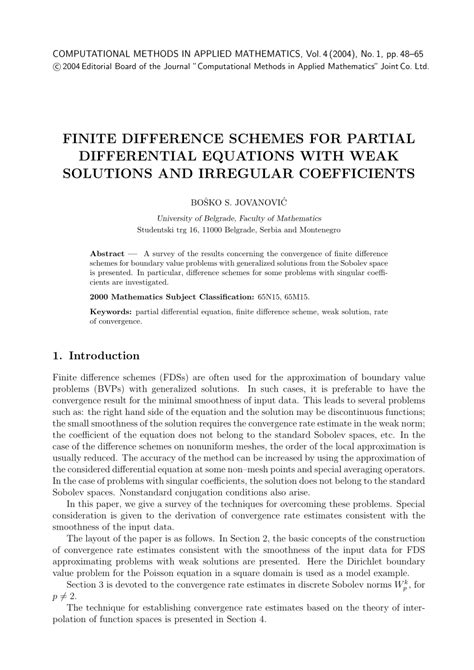 pdf finite difference schemes for partial differential equations with weak solutions and
