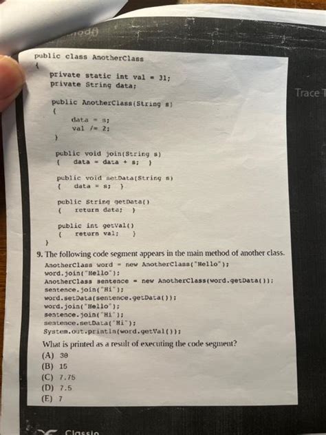 Solved Public Class Anotherclass Private Static Int Val 31