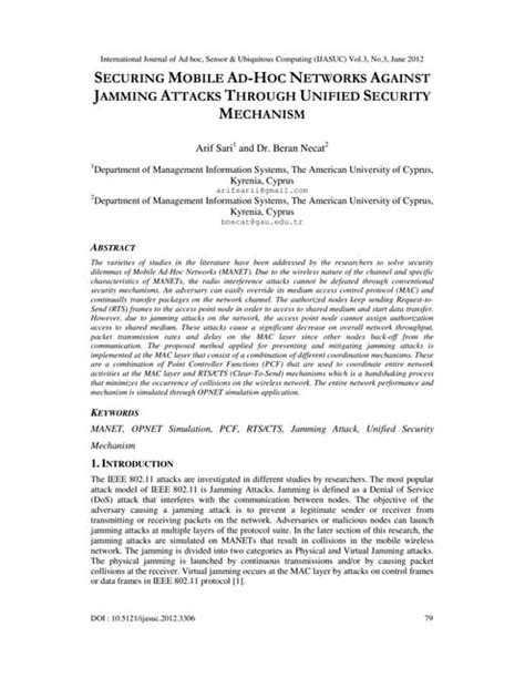 securing mobile ad hoc networks against jamming attacks through unified