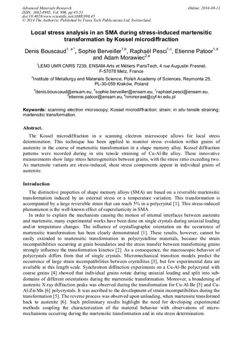 Local Stress Analysis In An Sma During Stress Induced Martensitic Transformation By Kossel