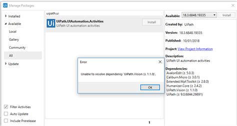 Error While Installing Uipathuiautomationactivities Help Uipath