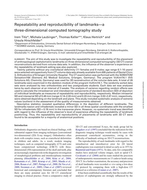 Pdf Repeatability And Reproducibility Of Landmarks A Three